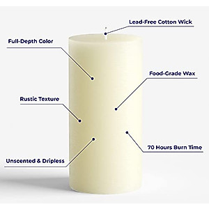 Set of 3 Pillar Candles 3" x 6" Unscented Handpoured Weddings, Home Decoration, Restaurants, Spa, Church Smokeless Cotton Wick - Ivory