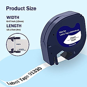 ISTAR Compatible Label Tape Replacement for Dymo Letratag Refills Paper 91330 10697 (S0721510) to use with Label Maker LT-100H LT-100T, 0.47 Inch (12mm) x 13.1 Feet (4m), Black on White, 7-Pack