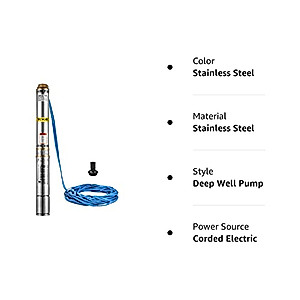 VEVOR Well Pump 1.5 HP, Submersible Well Pump 110V, Stainless Steel Deep Well Pump with 131ft Cable, Stainless Steel Deep Well Pump 24GPM for Cities Farmland Irrigation and Home Use