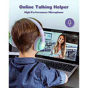 seenda Kids Bluetooth Headphones, Colorful Wireless Over Ear Headset with 85dB/94dB Volume Limited, 45H Playtime, 3 Lighting Modes, Built-in Mic Headphones for Boys Girls iPad Tablet School Green