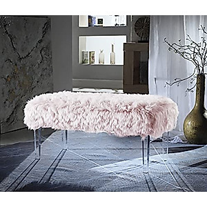 Iconic Home Trento Modern Contemporary Faux Fur Acrylic Leg Bench, Pink