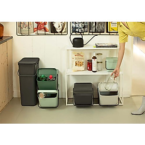 Brabantia Sort & Go Stackable 5.3 Gallon Recycling Wastebasket (Fir Green) Flat Top Trash Can with Carry Handle, Storage Bin, Paper Basket - 11 x 17.7 x 8.9 inches