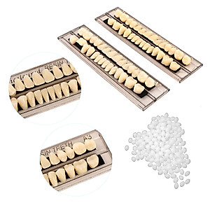 56 Pcs False Teeth Dental Complete Acrylic Resin Denture Teeth, 2 Set Whole Teeth Synthetic Polymer Denture Tooth, 23 Shade A3 Upper + Lower Dental Materials for Replacement, DIY, or Halloween