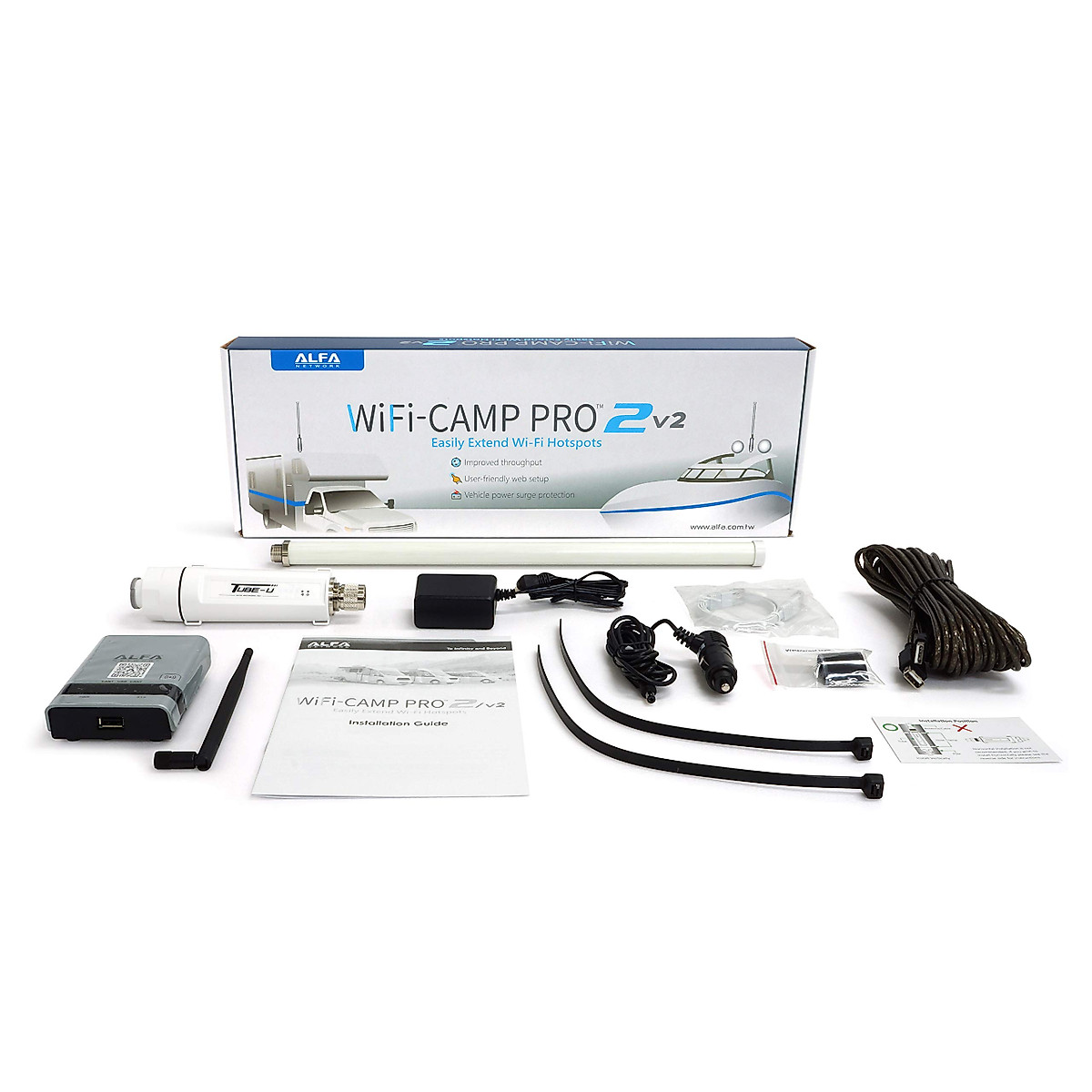 ALFA Network WiFi CampPro 2v2 (Version 2) Universal WiFi/Internet Range Extender Kit for Caravan/Motorhome, Boat, RV