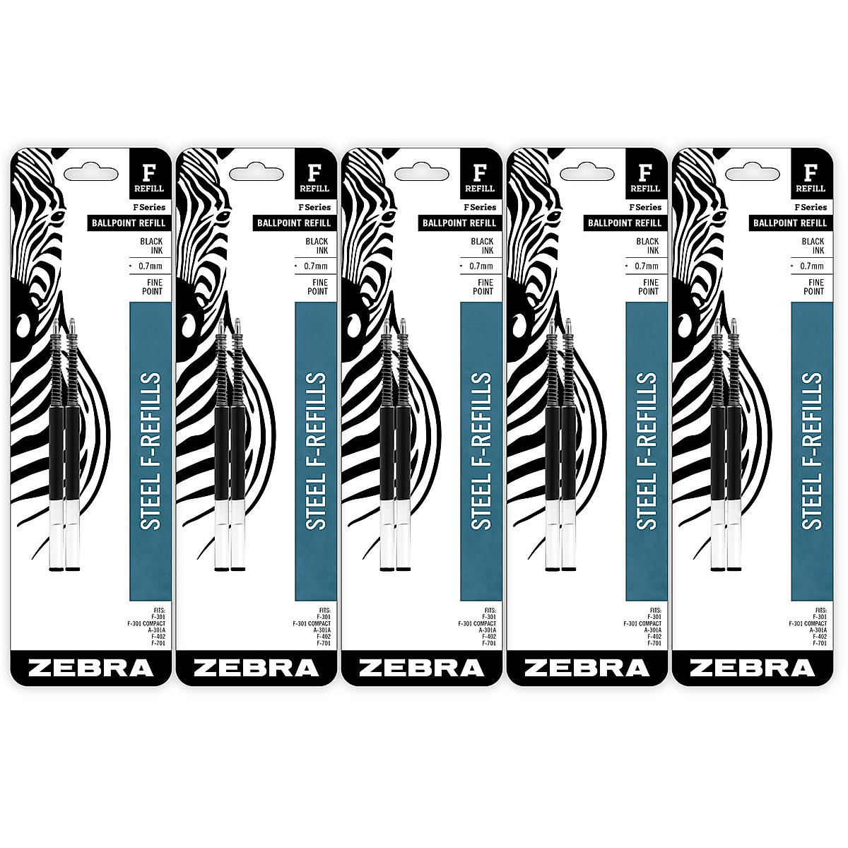 Zebra F-Series Ballpoint Stainless Steel Pen Refill, Fine Point, 0.7mm, Black Ink, 10-Count