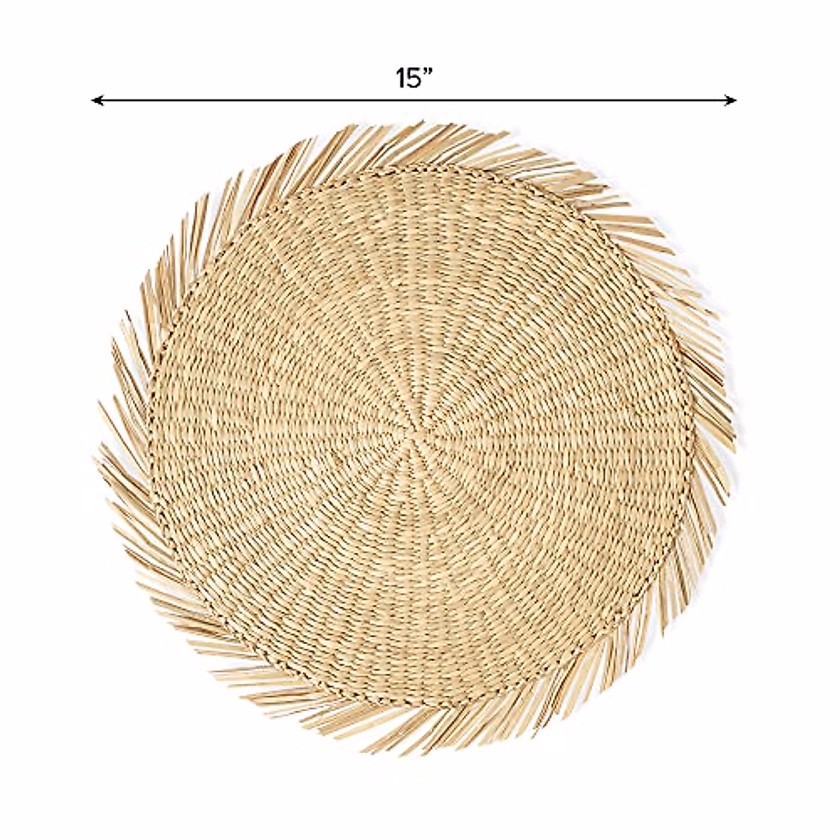 Artera Set of 6 Oversized Round Seagrass Placemat, 15" Round, Woven Table Mats, No-Slip Natural Heat Resistant Mats for Table, Coasters, Pots, Pans & Teapots in Kitchen (Round 10)