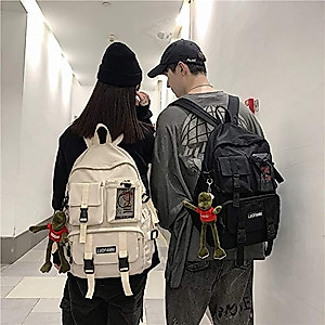 Joyee Nylon Backpack Travel Mesh Student School Bag Laptop Bags . (Black with frog pandant)