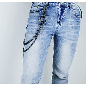 ARZASGO Unisex Punk Chains for Pants, Heavy Duty Multi-layer Belt Chains Hip Hop Trousers Jeans Chain with Carabiner Clasps for Wallet Keys (Spike Chain)