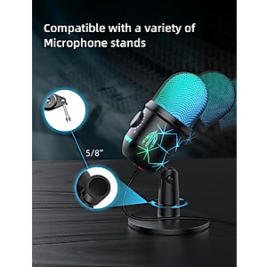 MRSDY USB Microphone, Plug and Play Gaming Mic for PC, Mac, PS4/5, Podcast Microphone with RGB, Mute, Monitor, Noise Reduction, Volume Gain, Great for Recording, Streaming