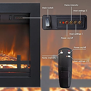 Rodalflame 23 inch Electric Fireplace Insert with Remote Control, 750/1500w, 3 Adjustable Brightness Flames, Overheat Protection, Black