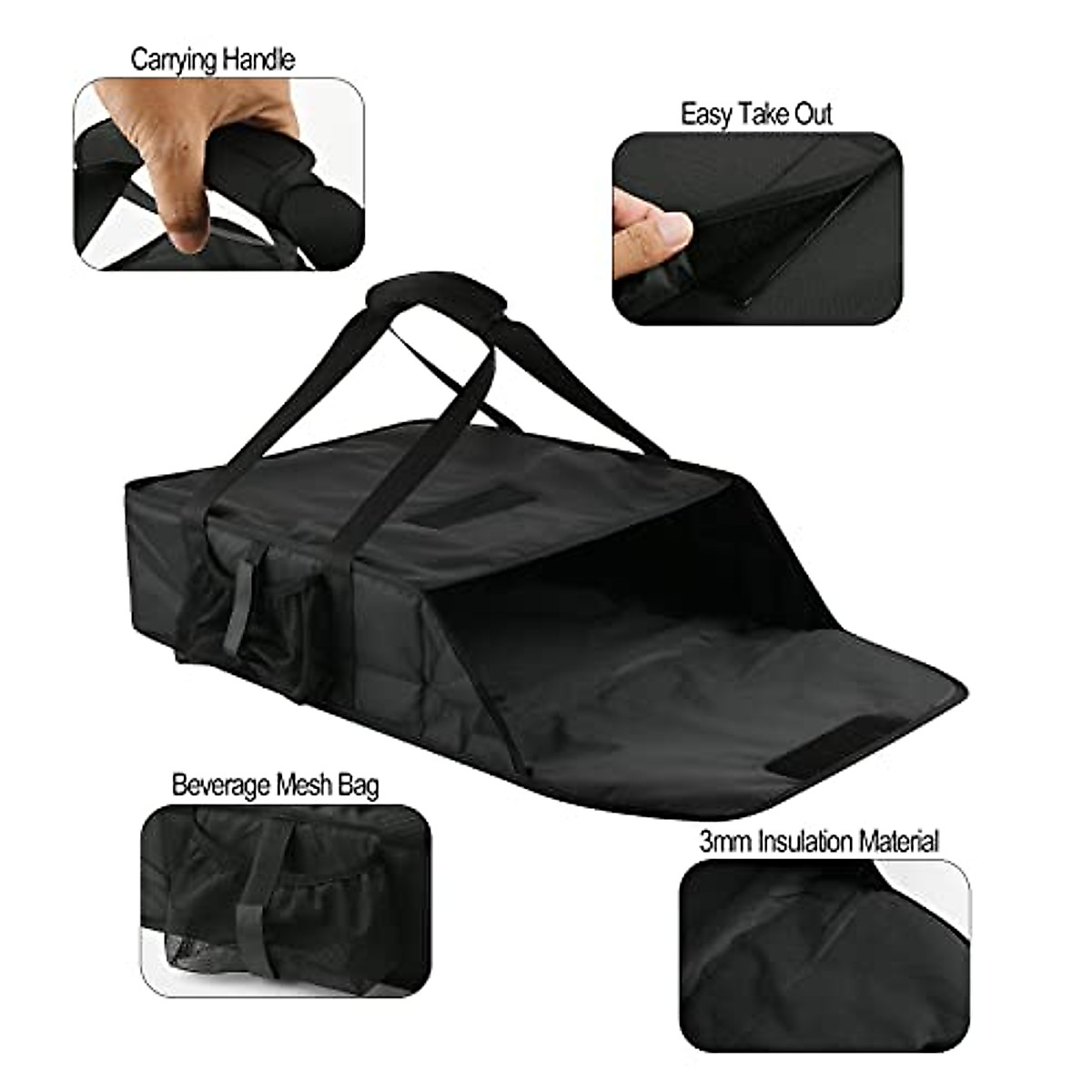 Beautyflier Pizza Bag for Delivery Insulated Pizza Carrier Food Delivery Warmer Bag for Hot or Cold Food Personal Professional Use Travel Potluck Parties, Picnic, Cookouts, Beach