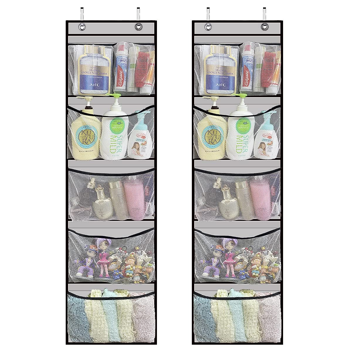 Jremreo Over The Door Organizer with 5 Large Pockets, Hanging Storage Shelves, Behind The Door/Wall/Nursery Closet Door Organizer for Bedroom Bathroom with 2 Metal Hooks
