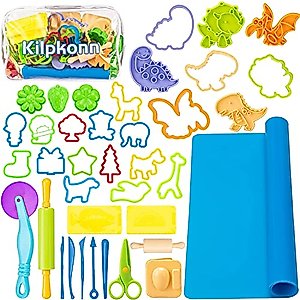Kilpkonn Dough Tool Kit for Kids, 41Pcs Dough Accessories Molds, Shape, Scissors, Rolling Pin, Dough Mat with Storage Bag, Party Pack Playset for Toddlers Girls Boys