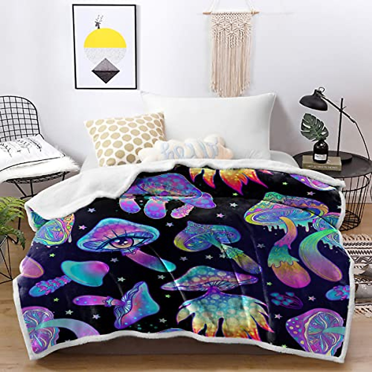 Mushroom Blanket Throw, Plush Fluffy Fleece Blanket, Faux Fur Throw Blanket, Super Soft Throw Blanket for Sofa, Couch and Bed