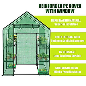 ENSTVER Polyethylene Reinforced Walk-in Greenhouse with Window,Plant Gardening Green House 2 Tiers and 8 Shelves,L56.5 x W56.5 x H76.5