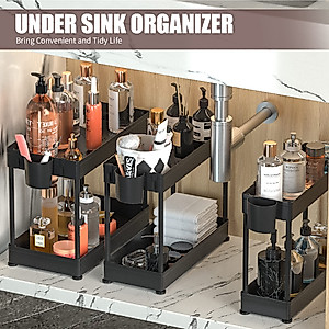 3 Pack Under Sink Organizer, 2 Tier Under Bathroom Sink Storage Organizer, Sturdy Bathroom Storage Shelf, Multi-purpose Bath Collection Baskets for Kitchen Countertop Cabinet Pantry