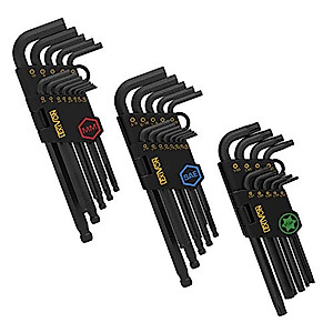 LEXIVON Master Wrench Key Set, 35-Piece Long Arm Ball End Hex Keys | 3-Pack Metric/SAE & Star, Industrial Grade S2 Alloy Steel (LX-131)