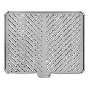 Luxet Silicone Dish Drying Mat with Built-in Drain Lip - Hygienic Drying Pad - Sturdy Compact Easy to Clean Tray Protects Surfaces Prevents Water Build Up -16.5 x 13 Inches (grey)
