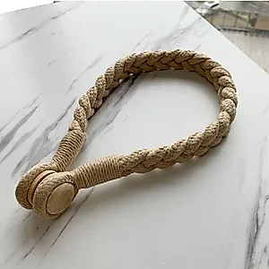 Leheybia 1 Pack Natural Cotton Curtain Holders Strong Magnetic Curtain Tiebacks Curtain Tieback for Window Sheer Drapes Indoor Outdoor (Beige)