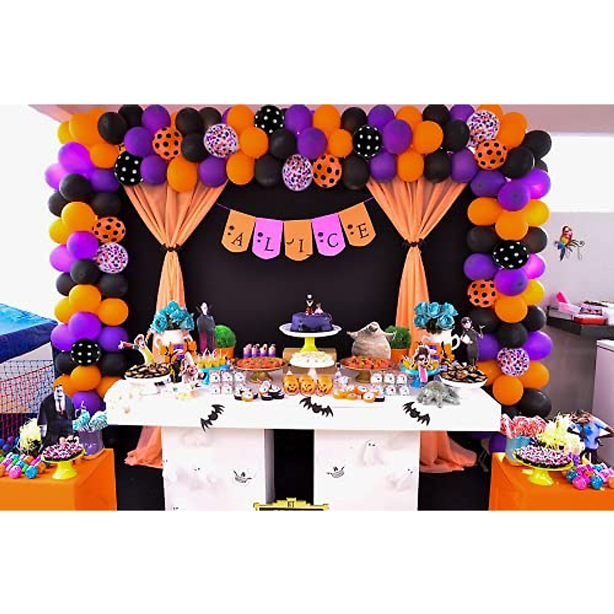 Bonropin Halloween Balloon Garland Arch kit with Halloween Spider Web, Boo Aluminum Foil Banner Balloons, Spider Balloons, Black Orange Purple Confetti Balloons for Halloween Day Party Decorations