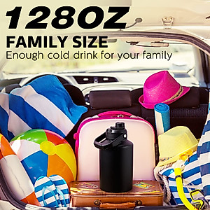 Potchen 128 oz Large Insulated Water Jug One Gallon Vacuum Water Bottle Double Walled Stainless Steel Insulated Water Bottle