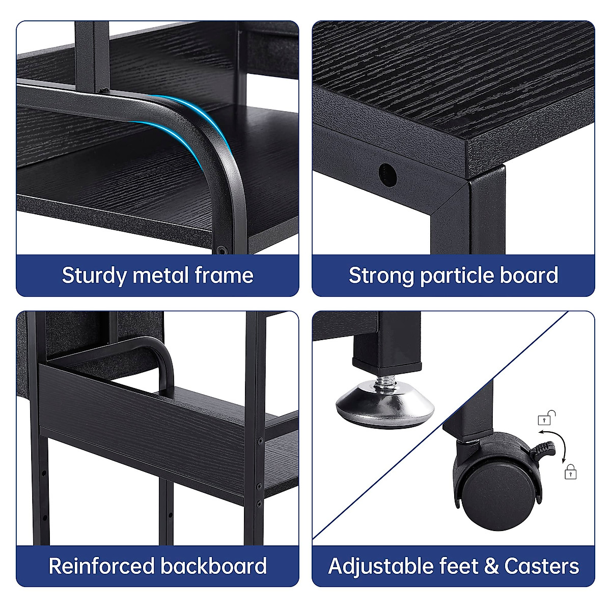 Fannova 4 Tier Small Printer Stand with Adjustable Shelf and Storage Pouch, Rolling Printer Cart with Wheels for Home Office Organization, Table Stand for Shredder CPU Computer Tower, Black
