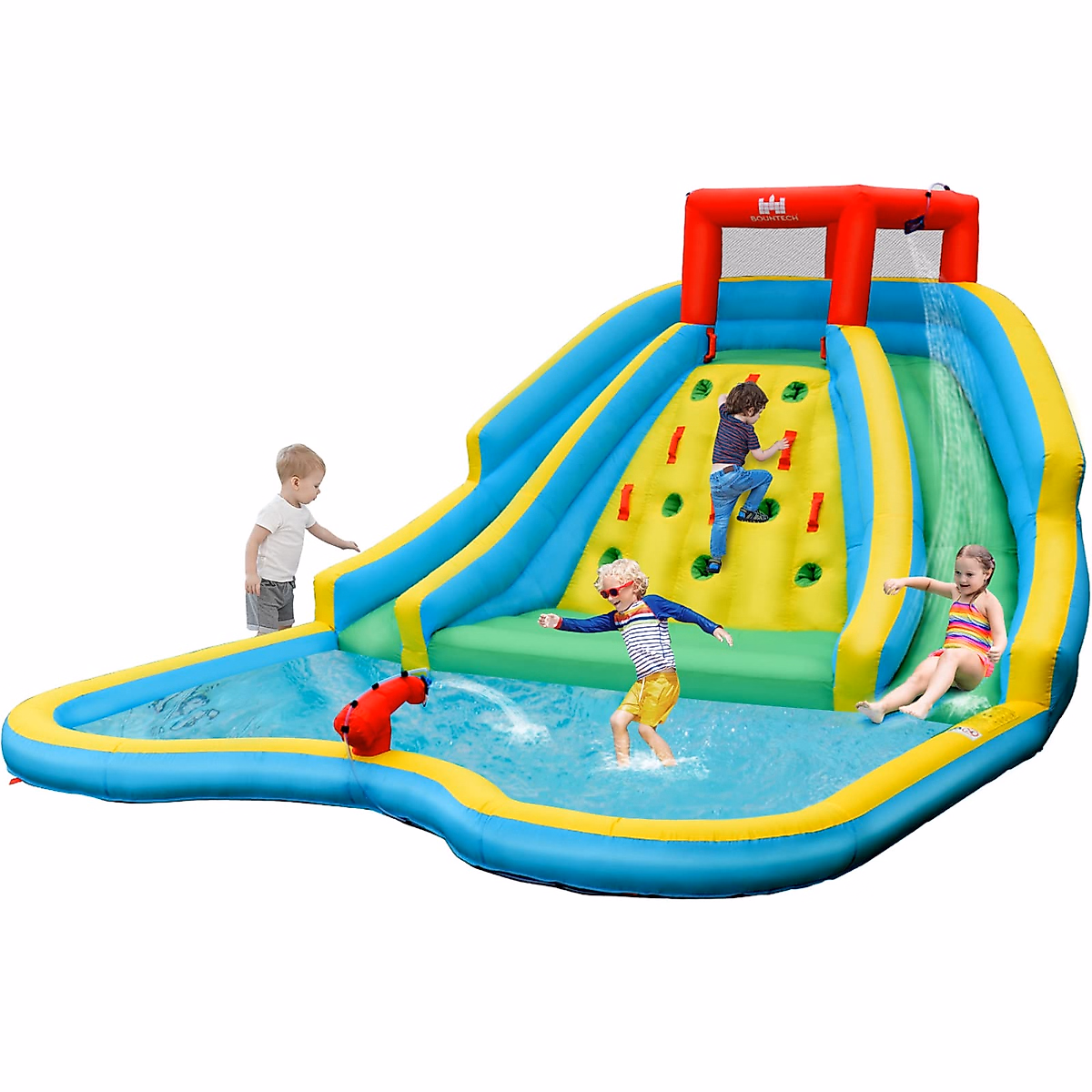 BOUNTECH Inflatable Water Slide, Mega Waterslide Park for Kids Backyard Outdoor Fun with Double Long Slides, Climbing Wall, Blow up Water Slides Inflatables for Kids and Adults Birthday Party Gifts