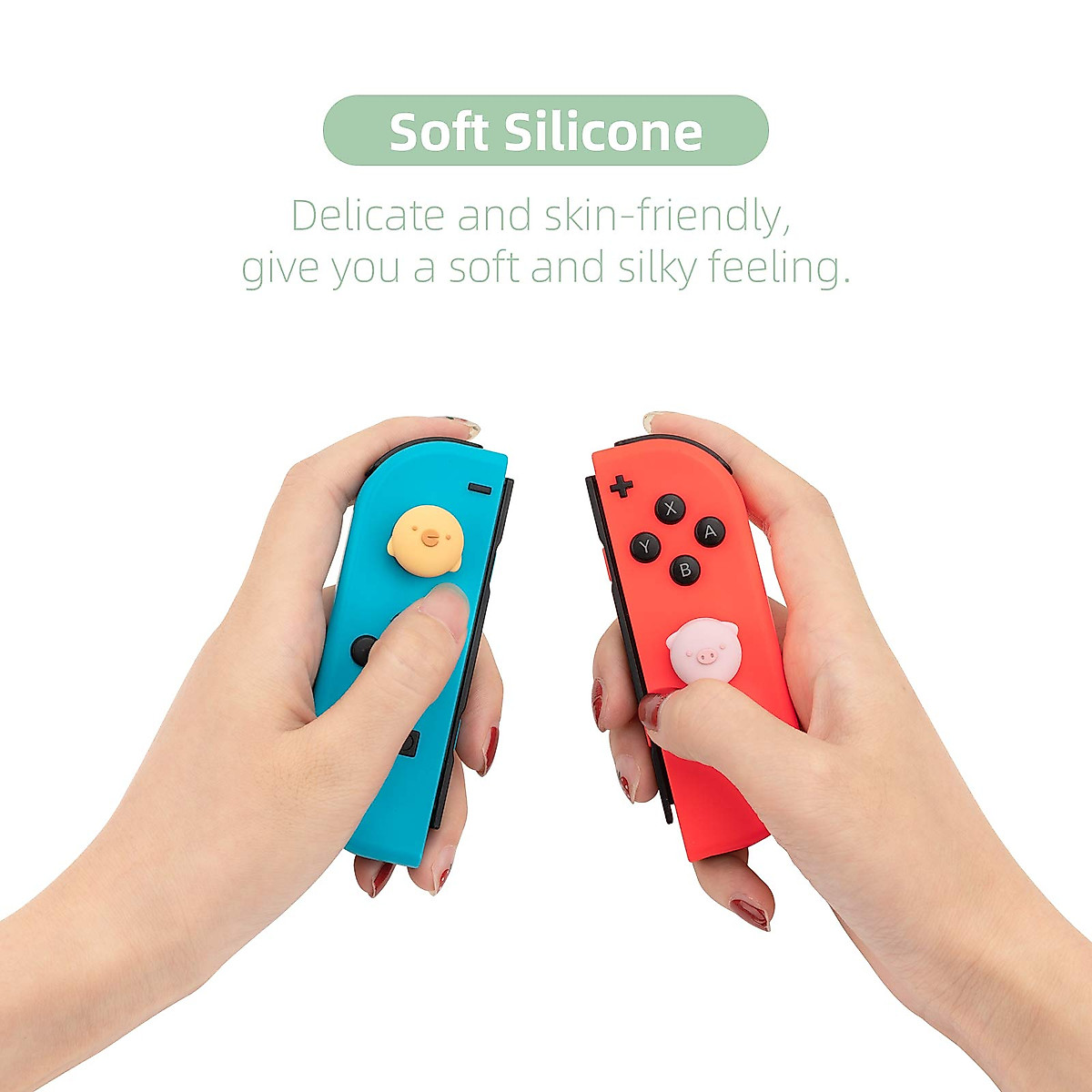 GeekShare 4PCS Cute Animal Theme Thumb Grip Caps,Soft Silicone Joystick CoverCompatible with Nintendo Switch/OLED/Switch Lite- Pig & Chicken