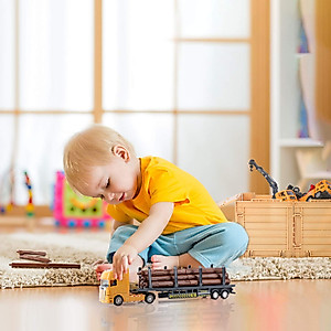 iPlay, iLearn Construction Truck Toy Set, Cargo Transport Vehicles Site Playset, Gantry Crane, Trailer, Logging, Pickup Tow Trucks, Forklift, Birthday Gift for 3 4 5 Year Olds Boys Kid Toddler Child