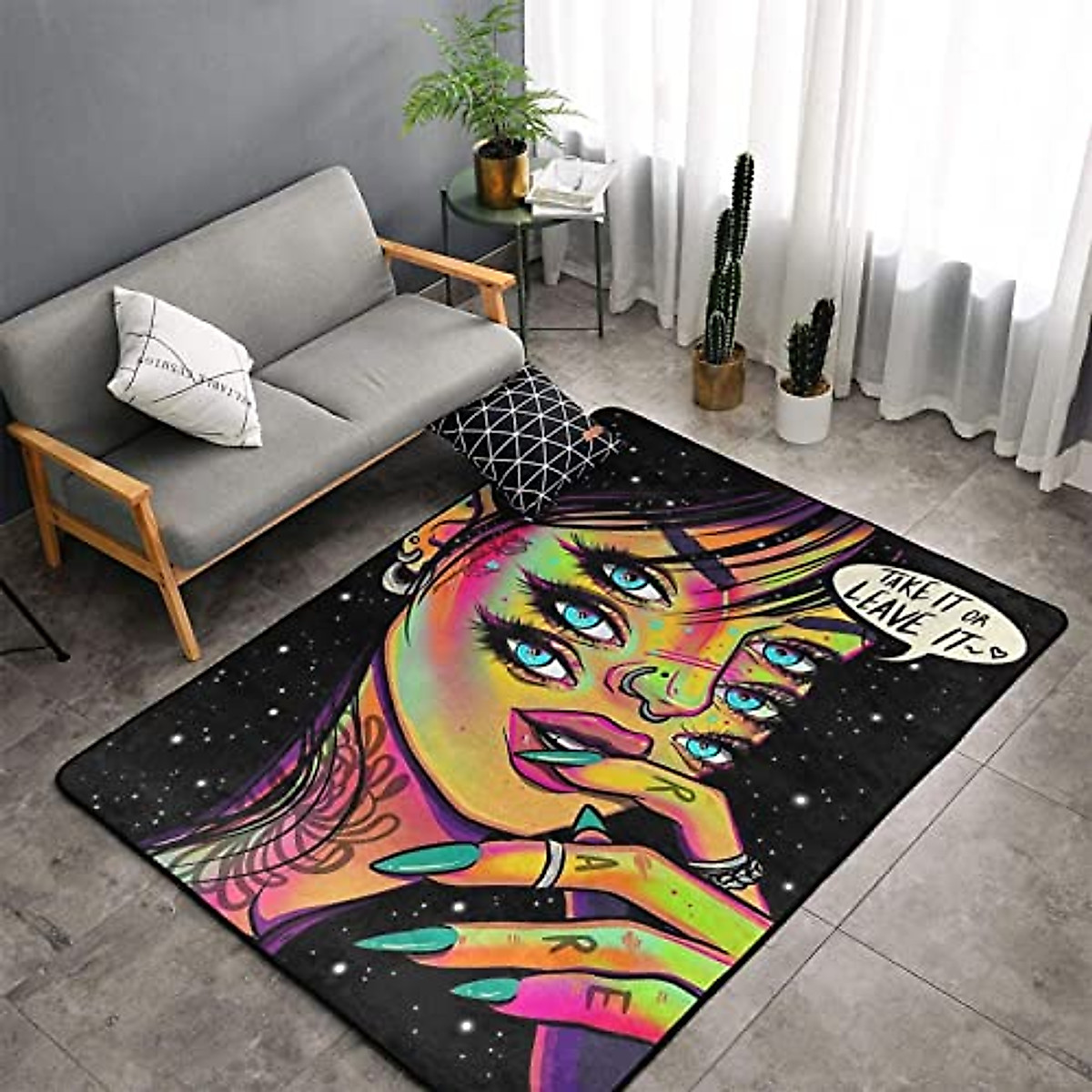YUXIXI Non-Slip Area Rugs Home Decor Outer Space Art Mystery Black Girl Floor Mat Living Room Bedroom Carpets Doormats 60 X 39 Inches