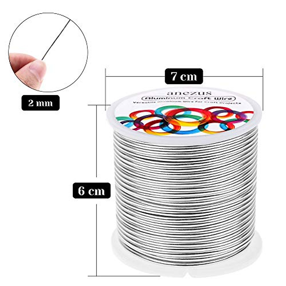 12 Gauge Aluminum Wire 100 Feet, Anezus Metal Armature Wire Bendable Sculpting Wire for Crafts Wreath Making Jewelry Making Beading Floral (Silver, 2mm)
