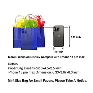 Small Blue Paper Bag with Handle 6x4.5x2.5 inch for Wedding Birthday Baby Shower Recycled Bag, Pack of 24