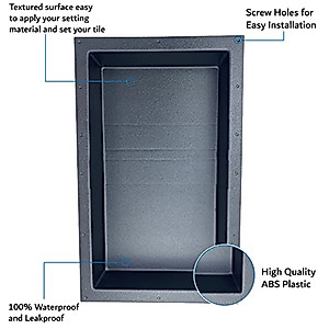AMERICAN BUILT PRO Shower Niche - Black, Matte Finish, Single Shelved, ID 24" x 14" Inch, Bathroom Shelf for 12 oz shampoos and beverages etc.