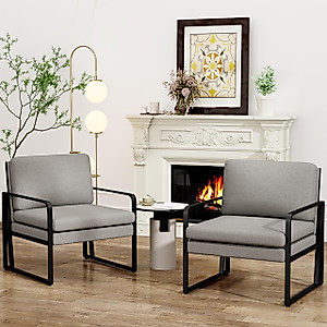 Andeworld Modern Accent Chair, Mid Century Living Room Armchair, Upholstered Linen Sofa Side Chair with Metal Legs for Reading,Lounging,Bedroom Apartment,Grey