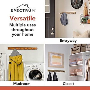 Spectrum Diversified Wall-Mounted 7 Peg Wood Hook, Hat Organizer & Coat Hanger for Entryway or Closet Bathroom Storage Racks for Towels & Bath Robes, White