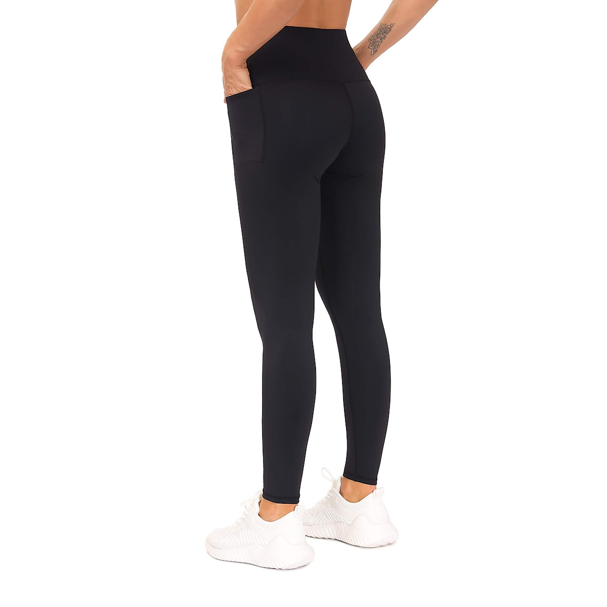 THE GYM PEOPLE Tummy Control Workout Leggings with Pockets High Waist Athletic Yoga Pants for Women Running, Fitness (Black-1, Large)