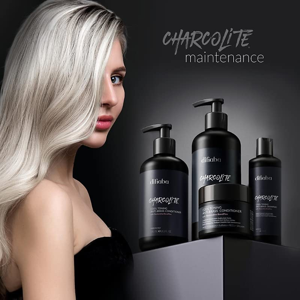 edgy DIFIABA Charcolite Cool Toning Anti-Brass Shampoo & Conditioner DUO SET w/ Restorative BondPlex (w/ Sleekshop Teasing Comb) Charcoal Kit Bond Plex (8.5 oz + 8.5 oz)