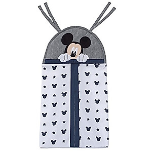 Disney Mickey Mouse 4 Piece Hello World Denim/Star/Icon Nursery Crib Bedding Set, Navy, Grey, White