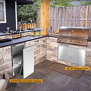 OUKIDR Built-in Single Trash Drawer Stainless Steel Outdoor Kitchen Trash Drawer Storage One Trash Bin for Outdoor Kitchen BBQ Island,14" W X 27" H X 20" D