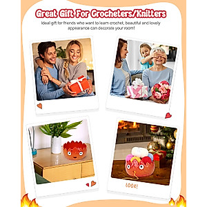 Coopay Flame Yarn Bowl for Crocheting/Knitting, Cute Yarn Storage Bowl with 7PCS Yarn & Accessories, Large Size Ceramic Yarn Bowl 6in Crochet Knitting Bowl for Beginners, Great Knitting Crochet Gift