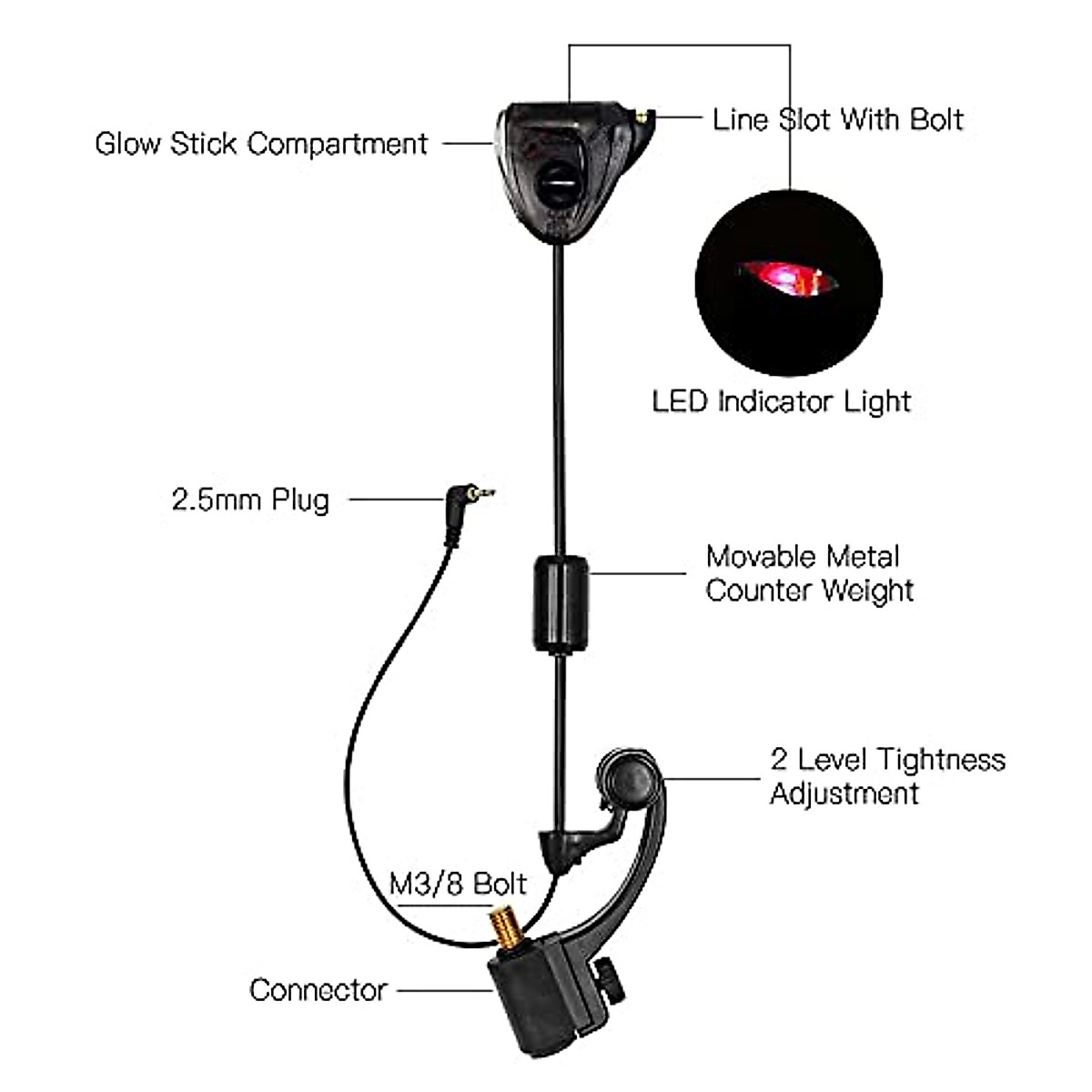 Doorslay Fishing Bite Indicators Set LED Bite Indicator Illuminated Bite Indicators with Storage Case Fishing Tackle