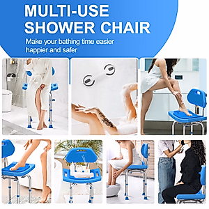 UGarden Upgraded Stainless Steel Shower Chair with T-Shaped Wide Back, 400LB Safety Shower Chair for Inside Shower, Anti Slip Adjustable Bath Chair Blue, Shower Seat for Bathtub for Seniors/Disabled