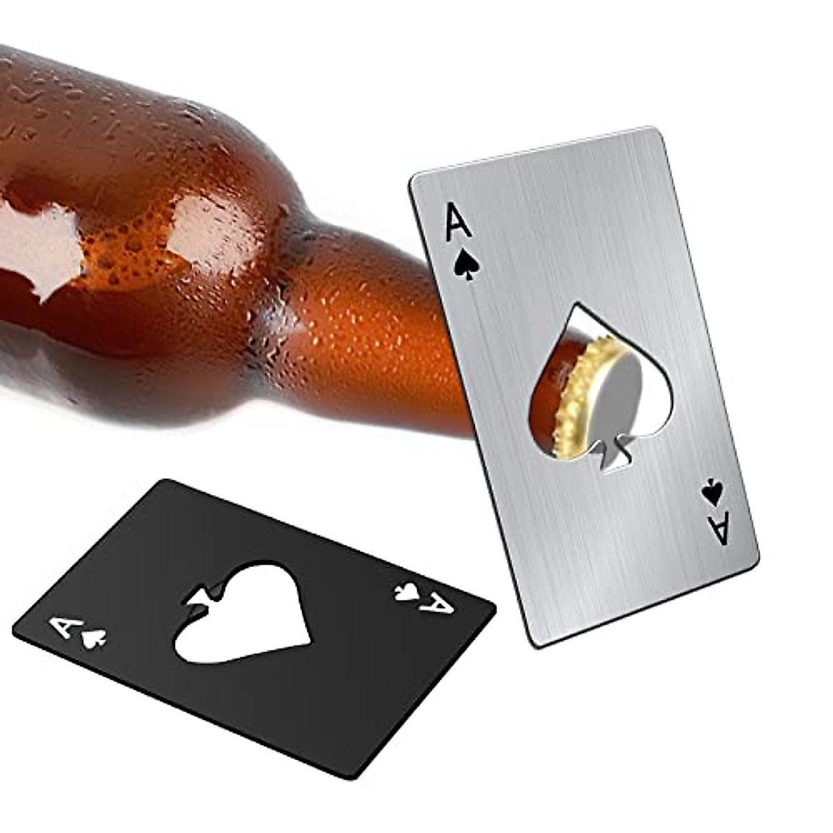 zoocm Poker Card Stainless Steel Flat 2 Pcs Beer Opener, Portable Ace of Spades Credit Card Size, Can Opener for Wedding Party Bar (Black), (MAN002)