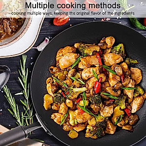 KYTD Carbon Steel Wok Pan, 12.5 inch Nonstick Stir Fry Wok with Glass Lid, Flat Bottom Cookware Chinese Wok for Induction, Gas, Halogen All Stoves