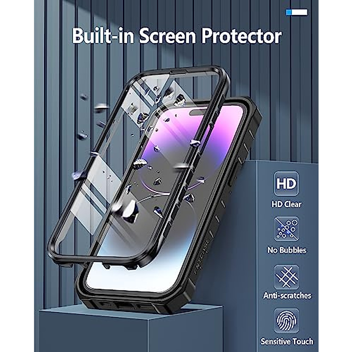 FNTCASE for iPhone 14-Pro Phone Case: for iPhone 13 Pro Cases | Military Grade Drop Proof Protection Mobile Cover with Kickstand | Matte Textured Rugged Shockproof TPU | Protective Sturdy - Black