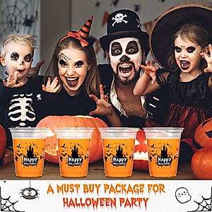12oz Halloween Party Cups, Happy Halloween Disposable Clear Cups Plastic Printed Party Cups with Bat Ghost for Halloween Party Decoration, Party Supply for Beer Beverage Ice Cream Snacks(60 Count)