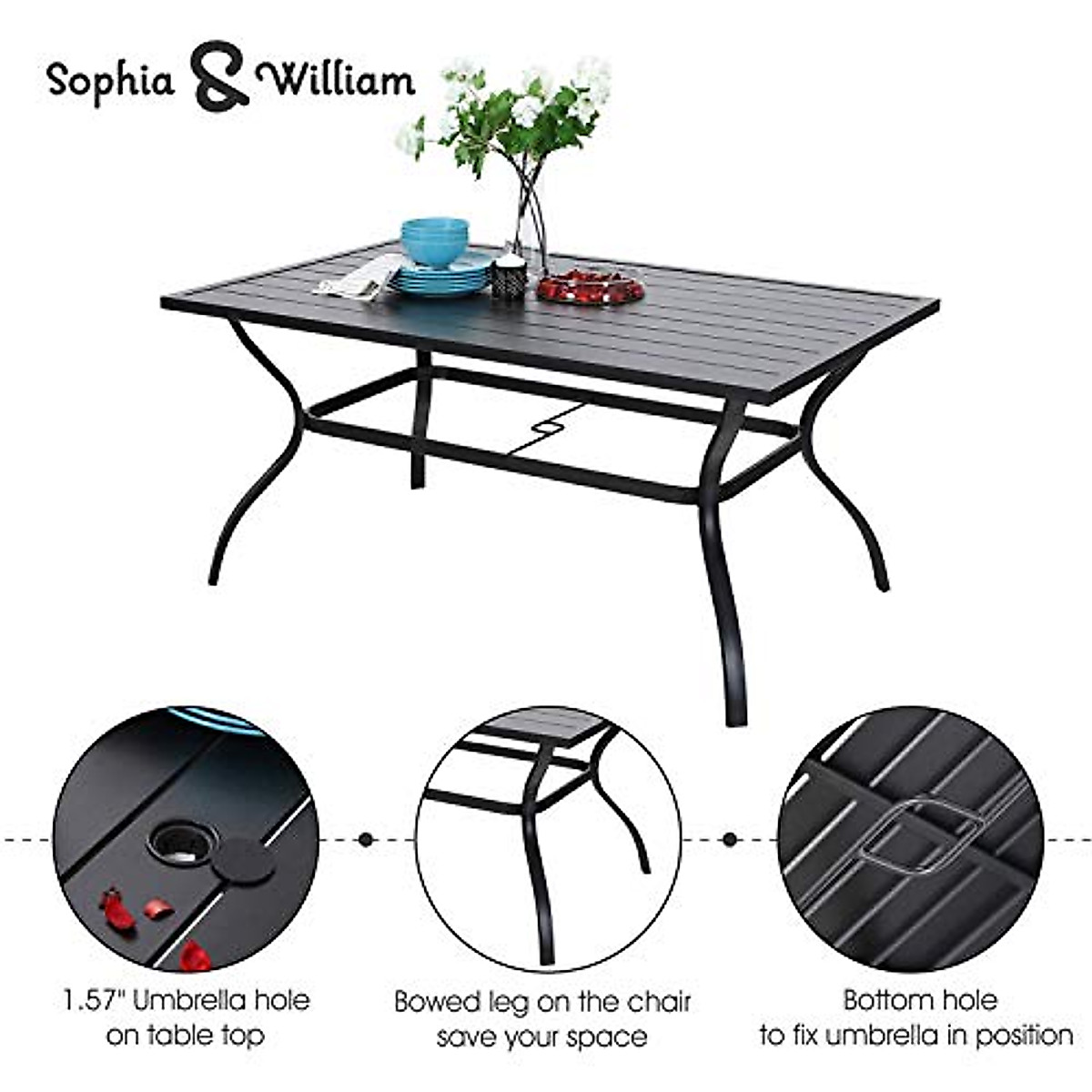 Sophia & William Outdoor Patio Dining Set 7 Pieces Metal Furniture Set, 6 x Swivel Chairs with 1 Rectangular Metal Table 6 Person for Outdoor Lawn Garden