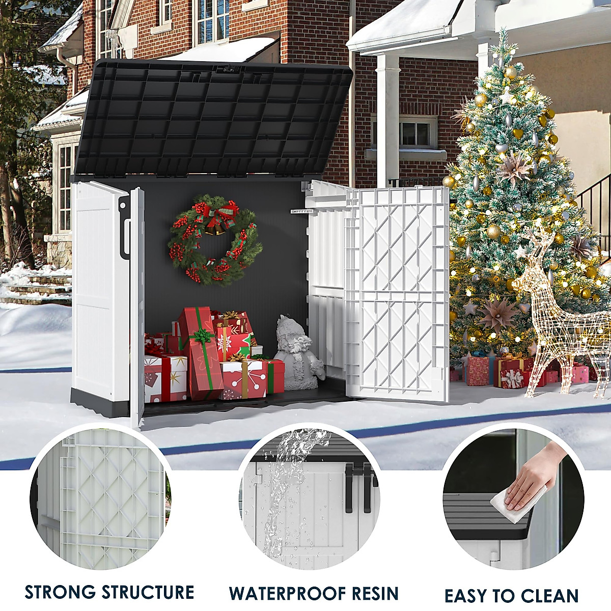 LHBGO Outdoor Resin Storage Shed 36 Cu. Ft. Generator Horizontal Storage Large Capacity Weather Resistant Storage Box, Lockable Resin Waterproof Shed for Garbage Cans, Garden Tools