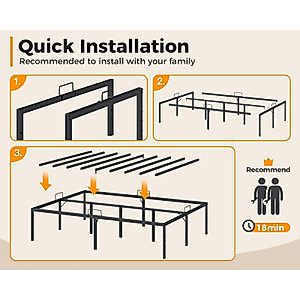 KKL Queen Bed Frame, 14 Inch Heavy Duty Steel Platform with Mattress Anti-Slip Rods, Bed Frame with Underneath Storage Space, No Box Spring Needed, Easy Assembly, Black