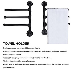 Camidy Industrial Style Iron Pipe Swing Out Towel Rack, Wall Mounted 3 Arm Rotation Towel Bar Rack Vintage Iron Pipe Towel Holder Storage Organizer